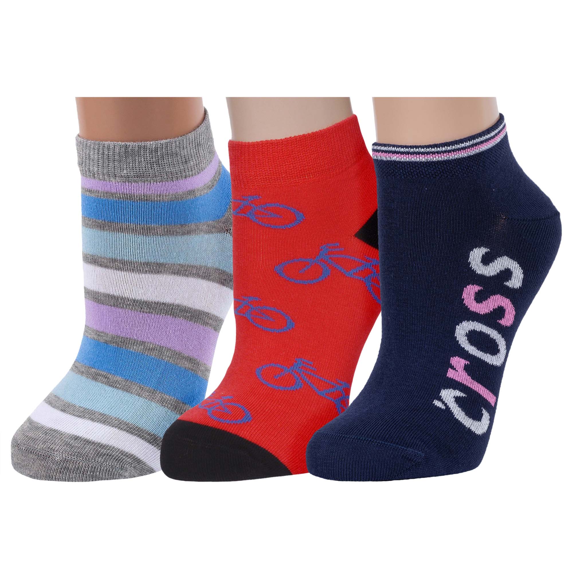 Комплект носков женских ХОХ 3-G-3Rk синих; серых; красных; розовых 23