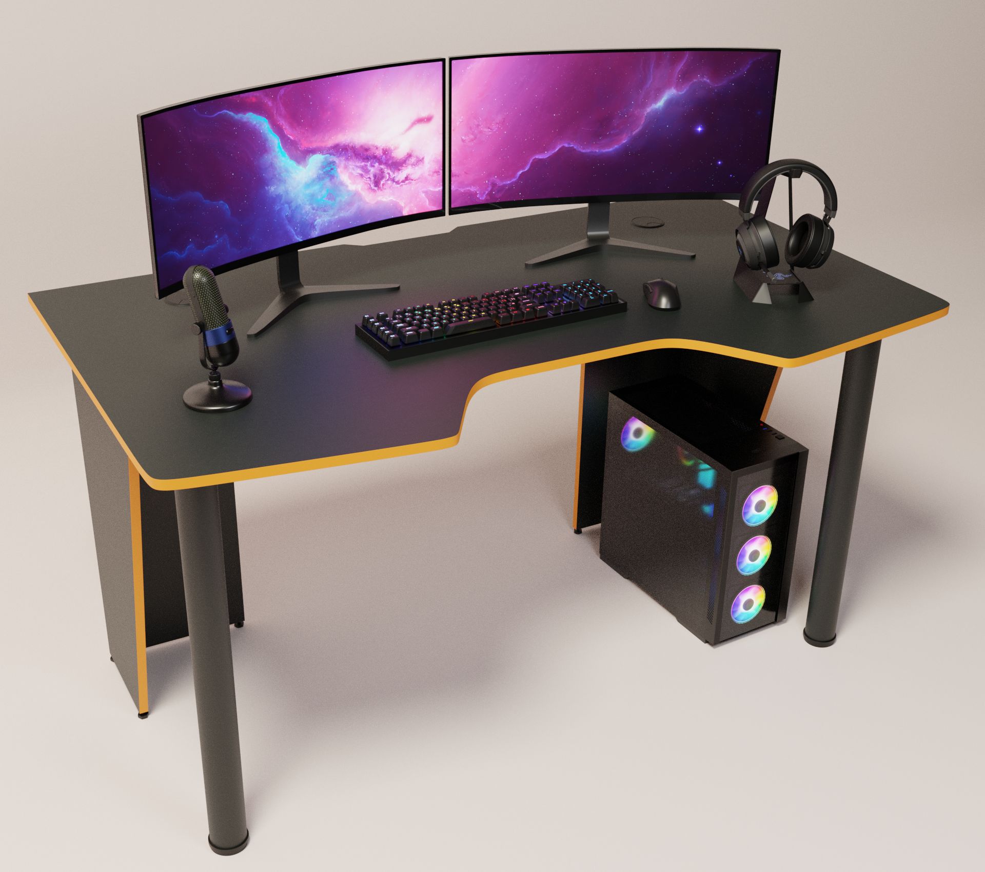 Игровой компьютерный стол FPS 140х78х73 Черно-оранжевый
