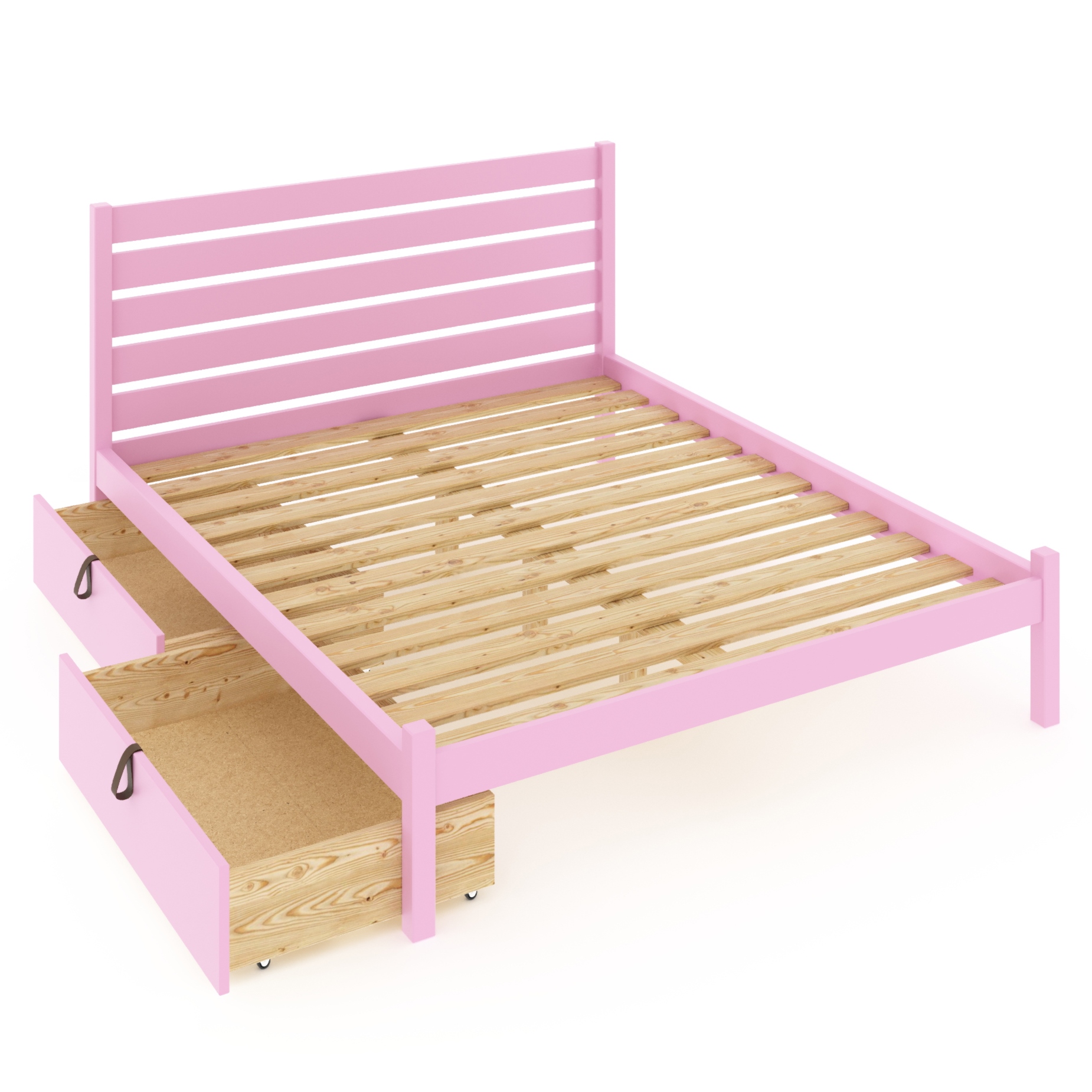 Кровать Solarius Классика реечное основание высокая спинка 120х200, 2 ящика, цвет розовый