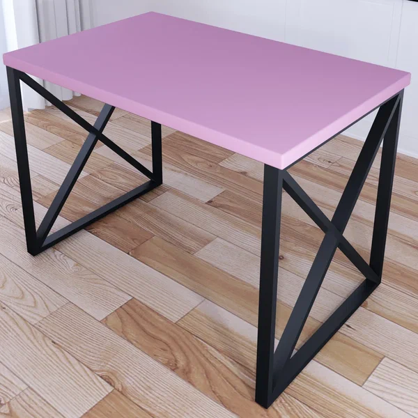 Стол кухонный Solarius Loft с крестообразными ножками 70x60х75, розовый с черными ножками