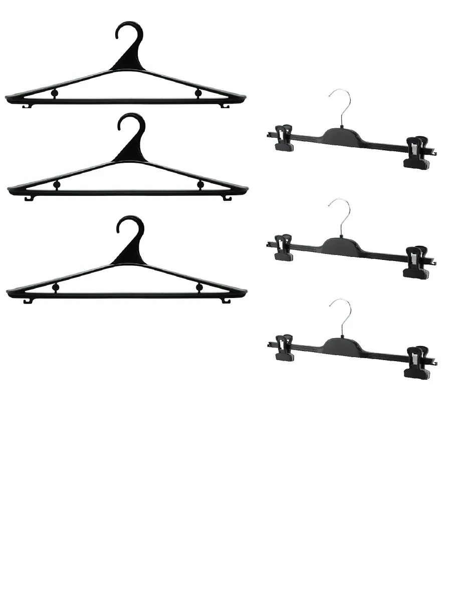 Набор вешалок Valexa ВБ-2 для верхней одежды, черная, 3шт + PV-36 брючная, черная, 3шт