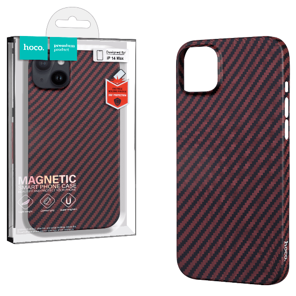 Чехол Hoco для iPhone 14 Plus Carbon Ultra-Thin MagSafe, черный-бордовый