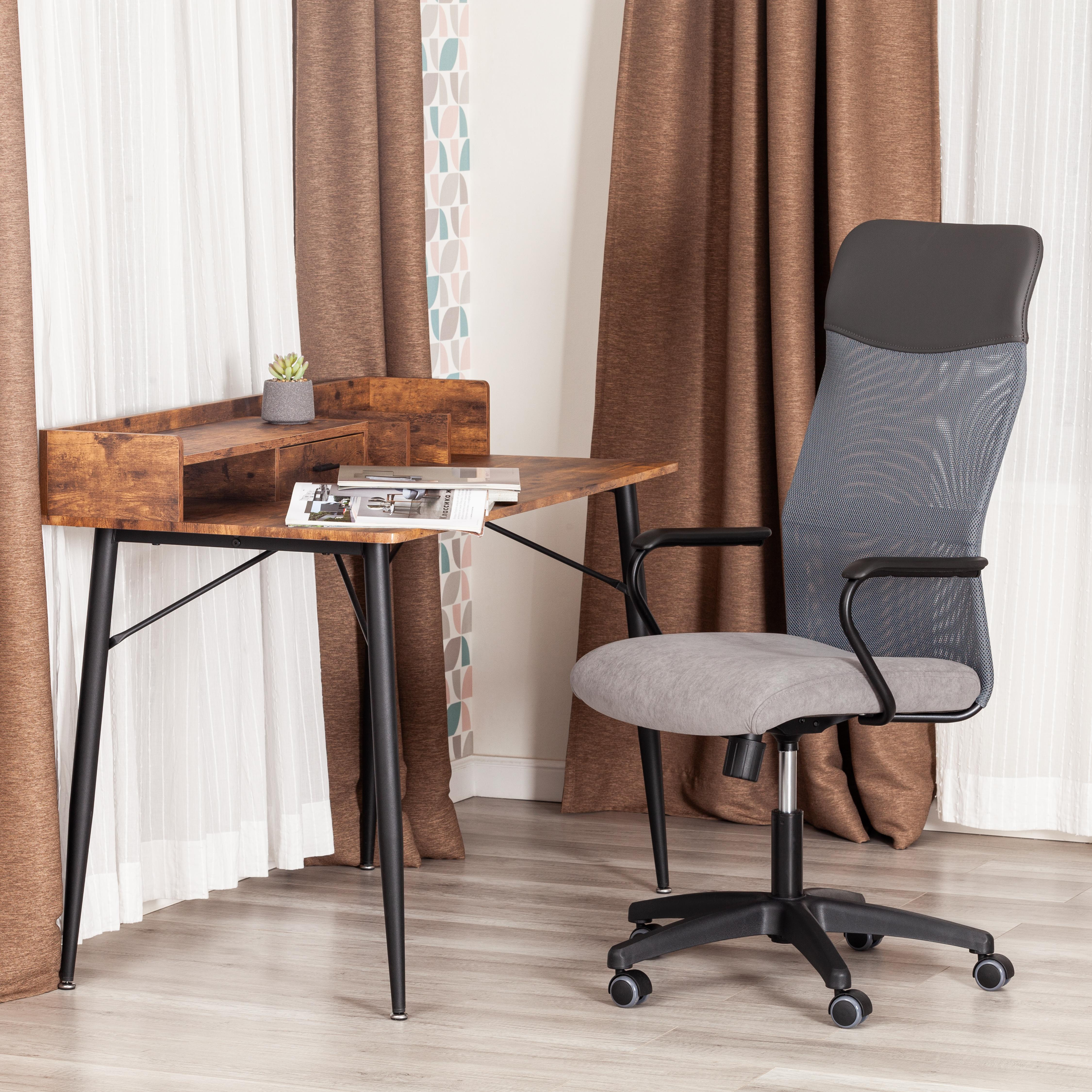 Кресло компьютерное TetChair PRACTIC МП, флок/кожзам, серый/металлик