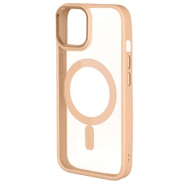 Чехол Iphone 14 Plus MagSafe цветной, прозрачный-розовый
