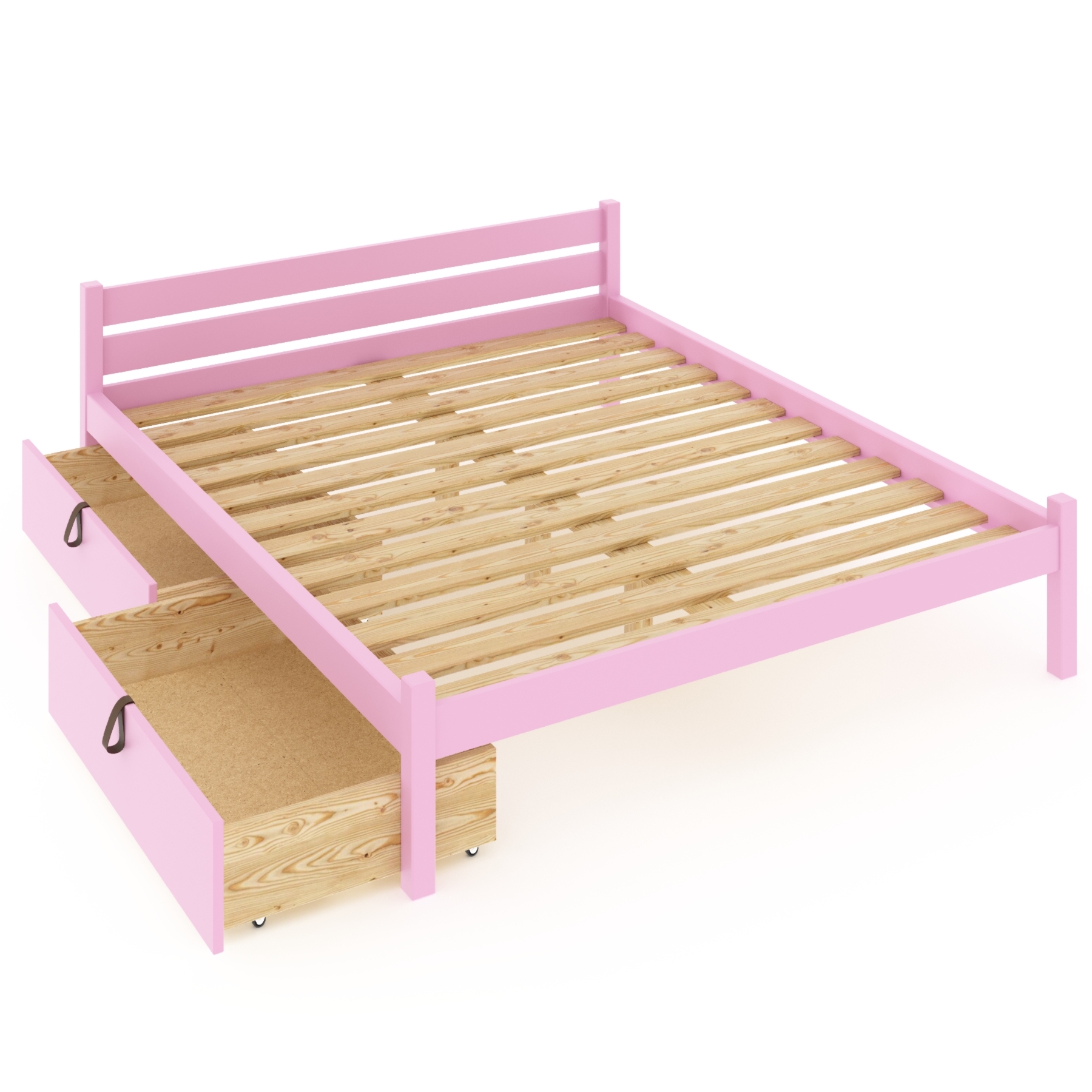 Кровать Solarius Классика с реечным основанием 200х120 с 2 выкатными ящиками, розовый