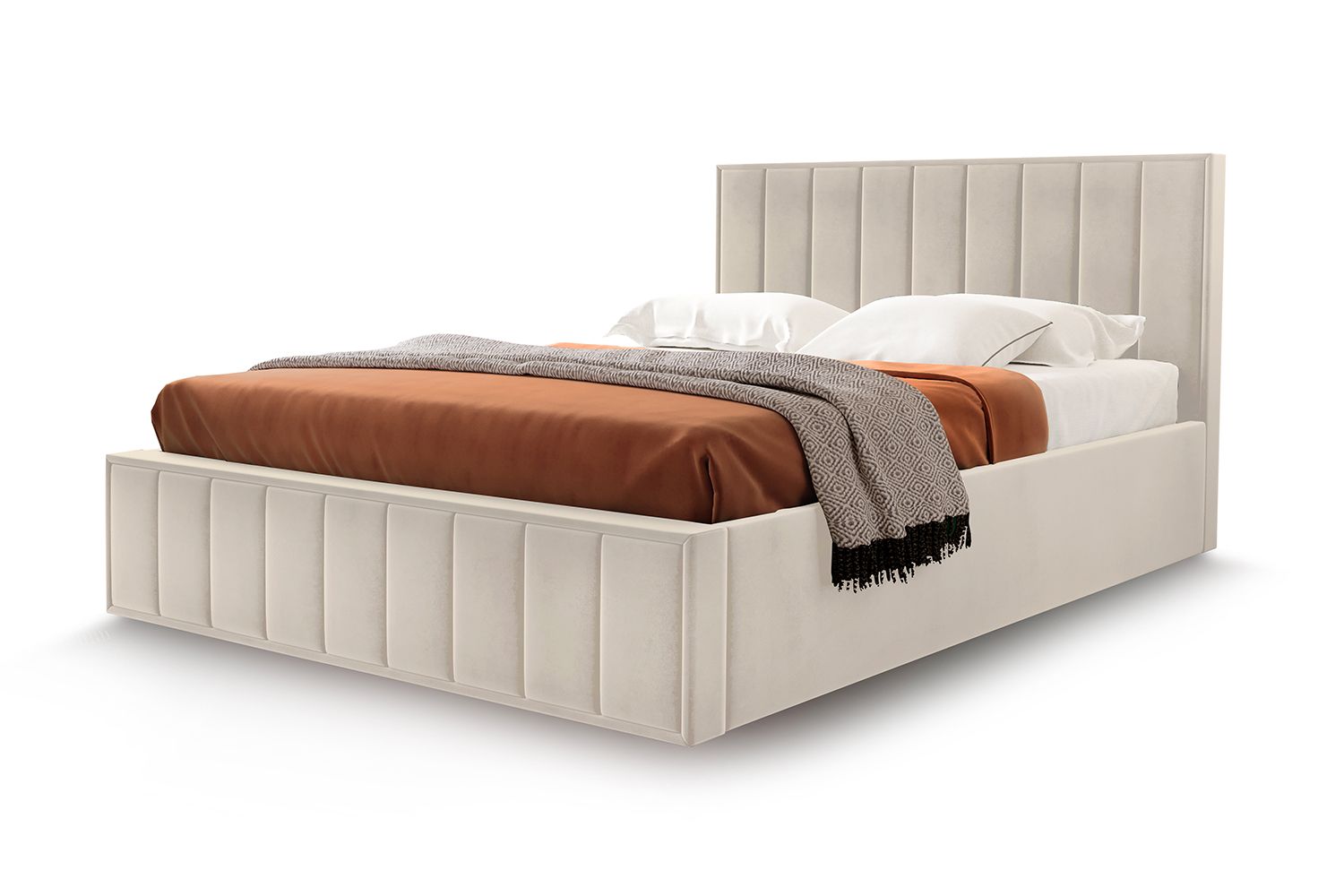 Кровать 180х200 с подъемным механизмом двуспальная Karla с мягким изголовьем бежевый