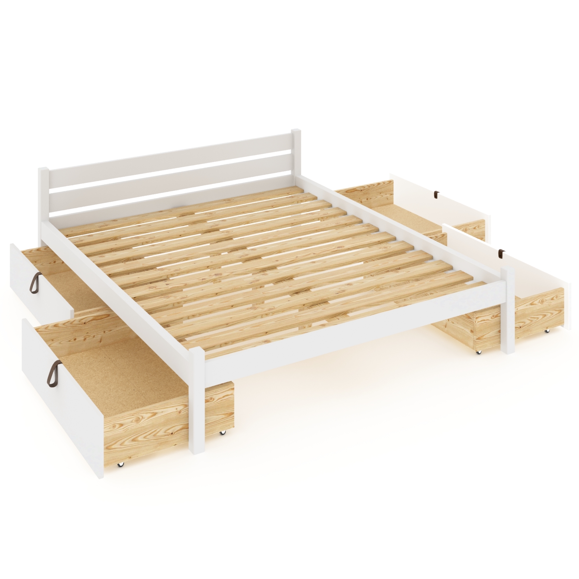 Кровать Solarius Классика с реечным основанием 200х180 с 4 выкатными ящиками, белый