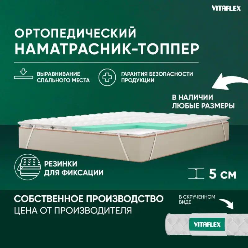 Топпер с наполнителем Vitaflex Soft Tricot 4x4Sk 185х90 см