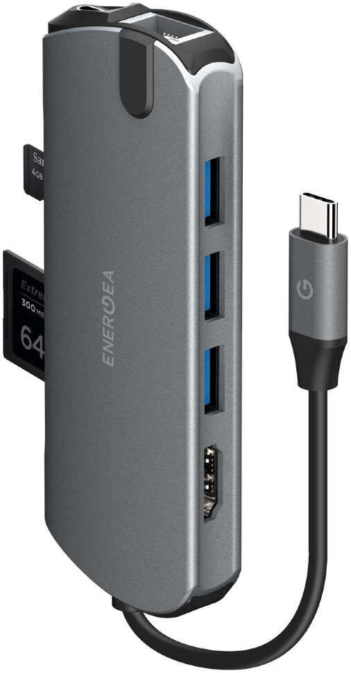 Переходник EnergEA AluHUB HD PRO 8-in-1 Superspeed Aluminium USB-C 3.1, Темно-серый