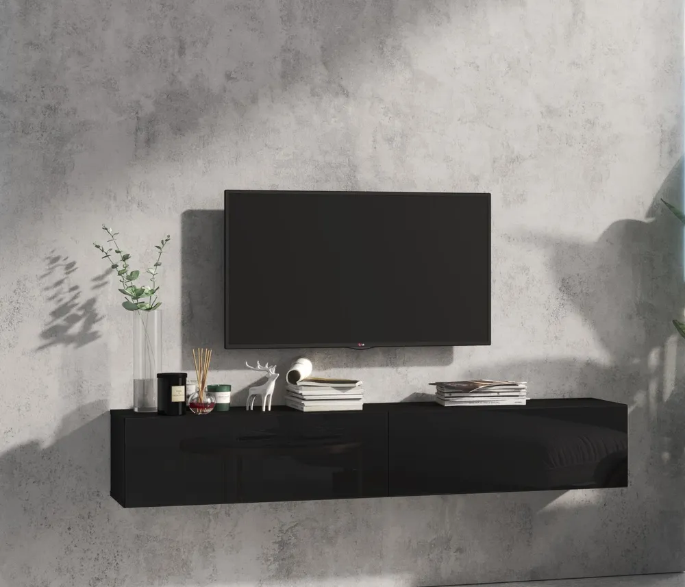 Тумба под телевизор НК мебель Somero V черный матовый/глянец 180.2х38х30.2 см