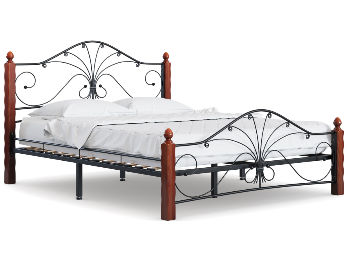 Кровать Форвард-мебель Синди Черный металл Махагон массив 120х200 см