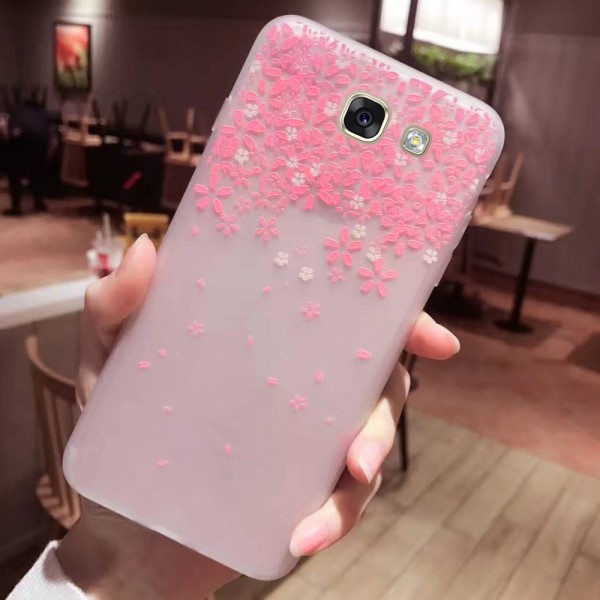 TPU чехол матовый soft touch для Samsung A320 Galaxy A3 (2017) (Цветы Розовый)