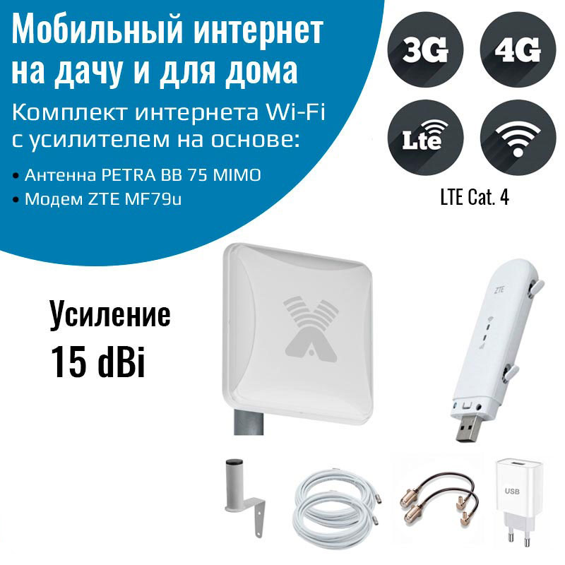 Комплект 3G/4G интернета для дачи с Wi-Fi ZTE MF79u