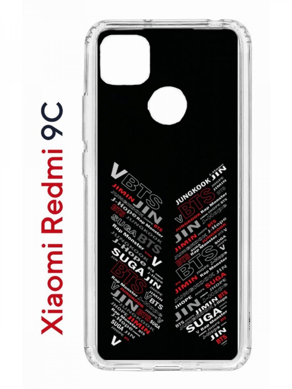 Чехол на Redmi 9C с принтом Kruche Print BTS,противоударный бампер с защитой камеры