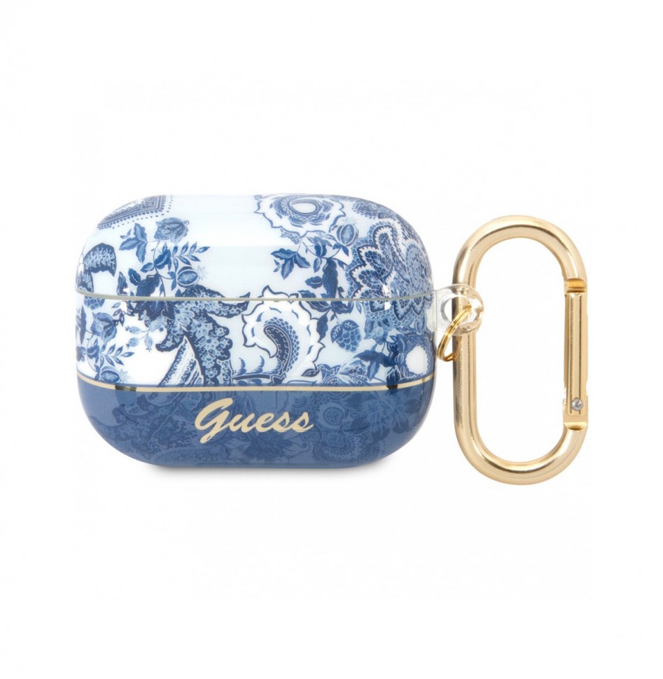Чехол с карабином Guess TPU Toile de Jouy для AirPods Pro, Синий (GUAPHGPLHB)