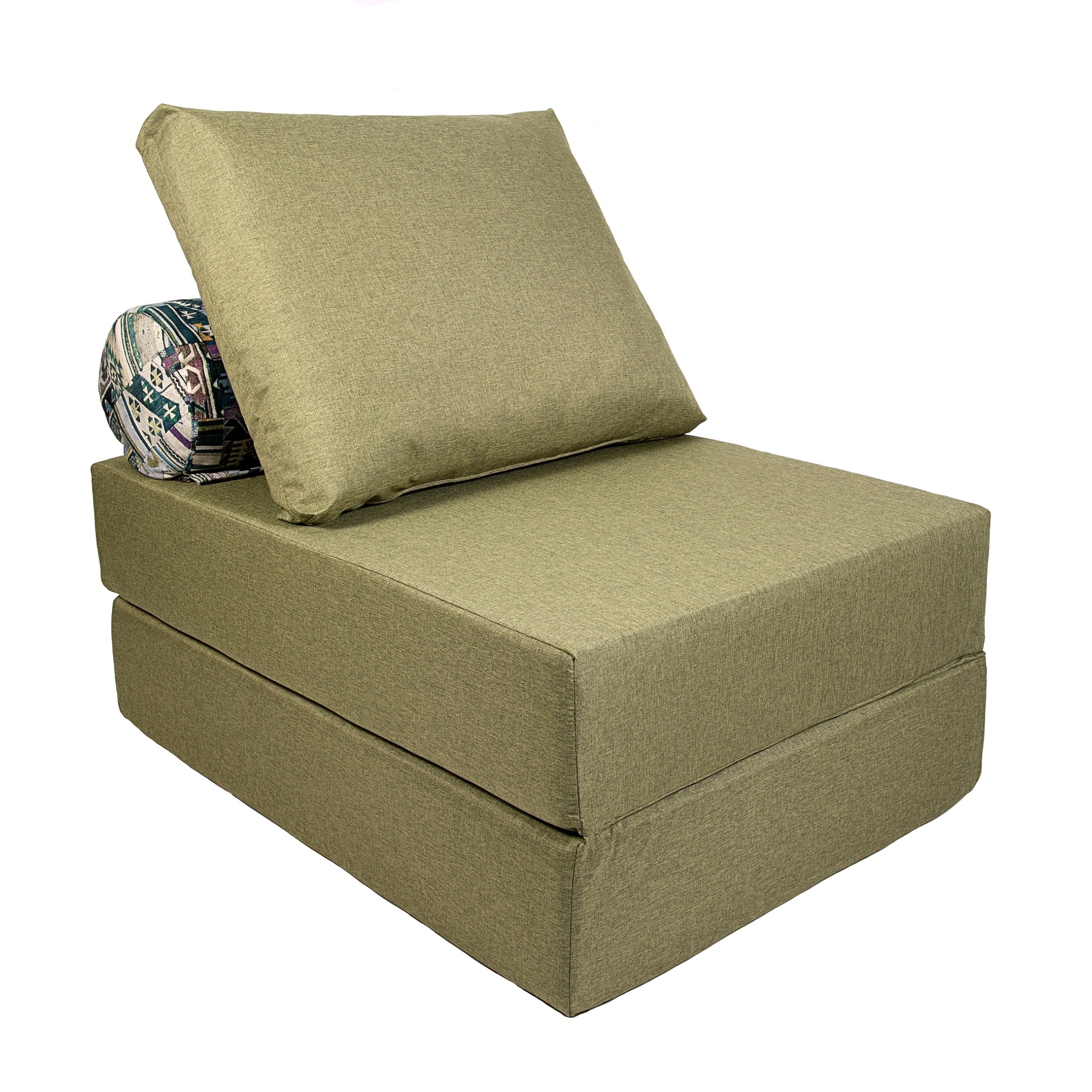 Кресло-кровать FREEFORM ПРАЙМ с матрасиком-накидкой рогожка валик наска. Оливковый