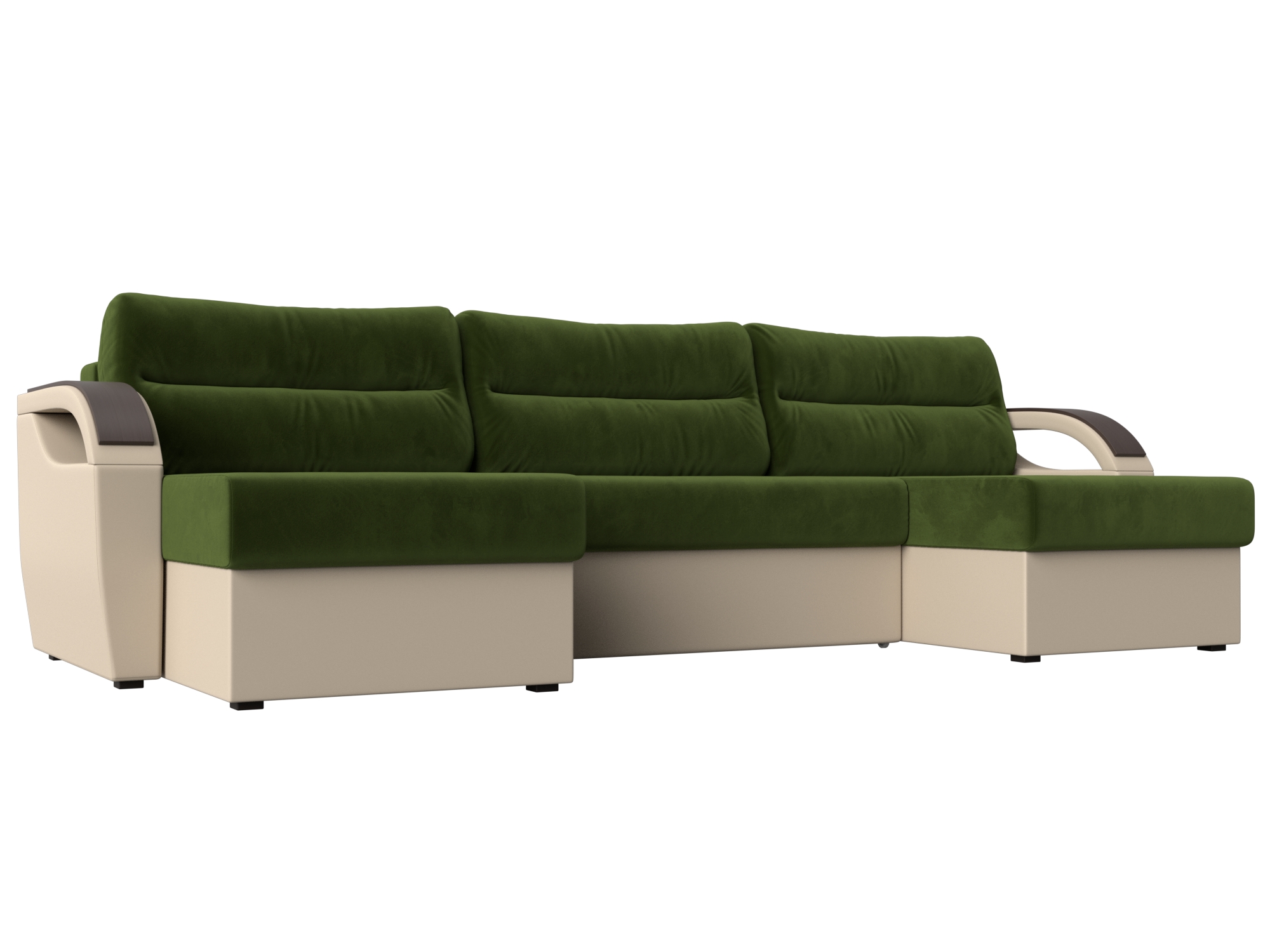 П-образный диван Форсайт микровельвет/экокожа зеленый/бежевый