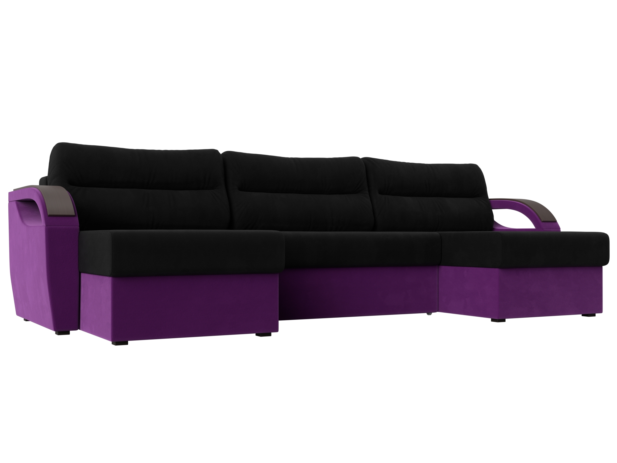 П-образный диван Форсайт микровельвет черный/фиолетовый