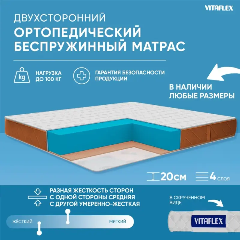 Ортопедический беспружинный матрас VITAFLEX Anatomic 19V Sk 60x200