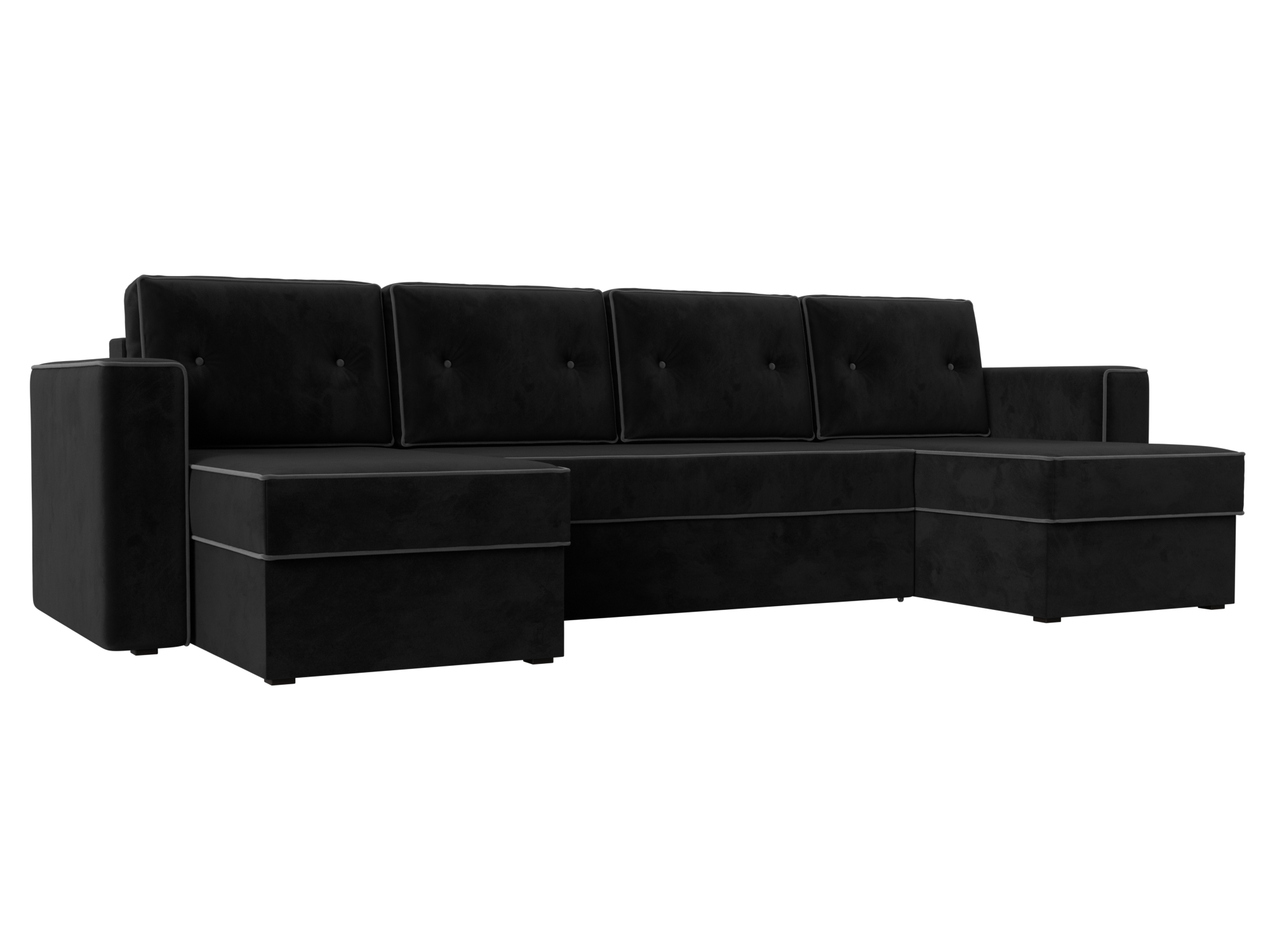 П-образный диван Принстон велюр черный/серый