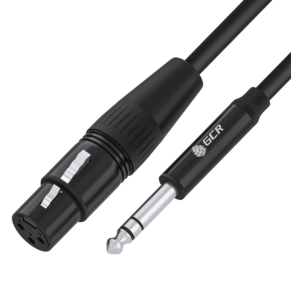 GCR Кабель 10.0m микрофонный stereo jack 6,35mm / XLR, M/F, черный, AL case черный