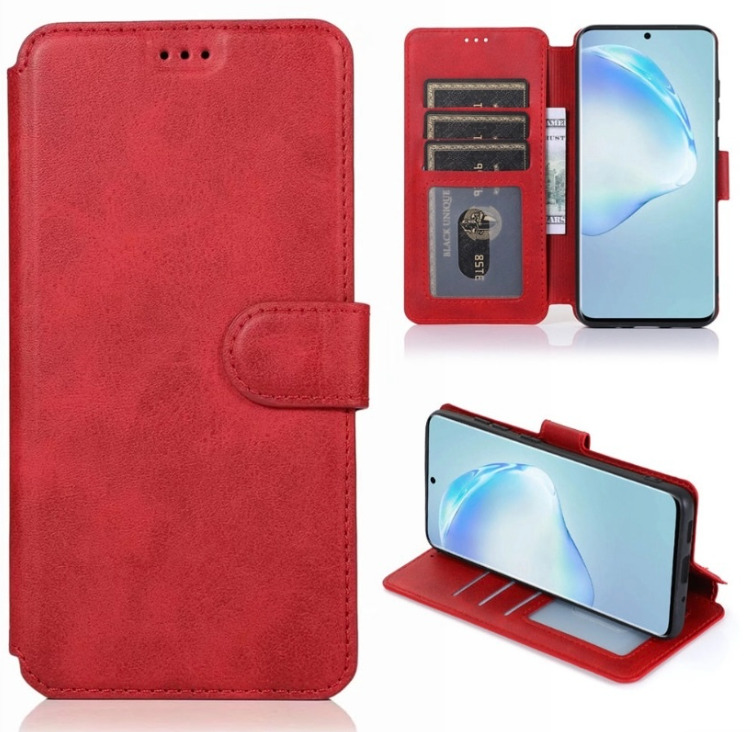 Чехол книжка подставка на Xiaomi Mi 11T кожаный флип на магнитах с визитницей красный