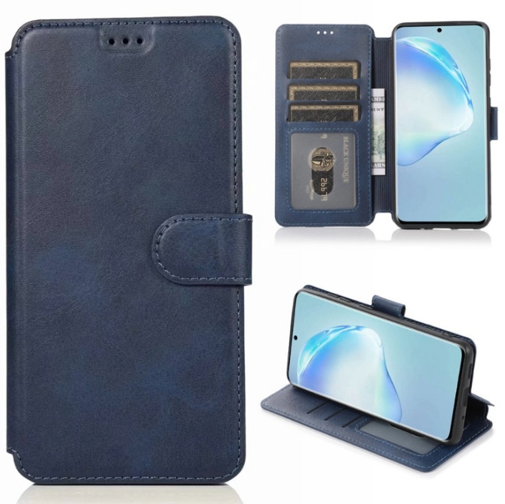 Чехол книжка подставка на Samsung Galaxy A72 A725 кожаный флип на магнитах визитница синий