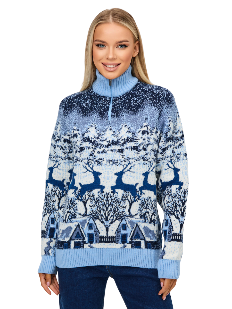 Свитер женский Pulltonic DEER1-545FYB/W голубой 3XL