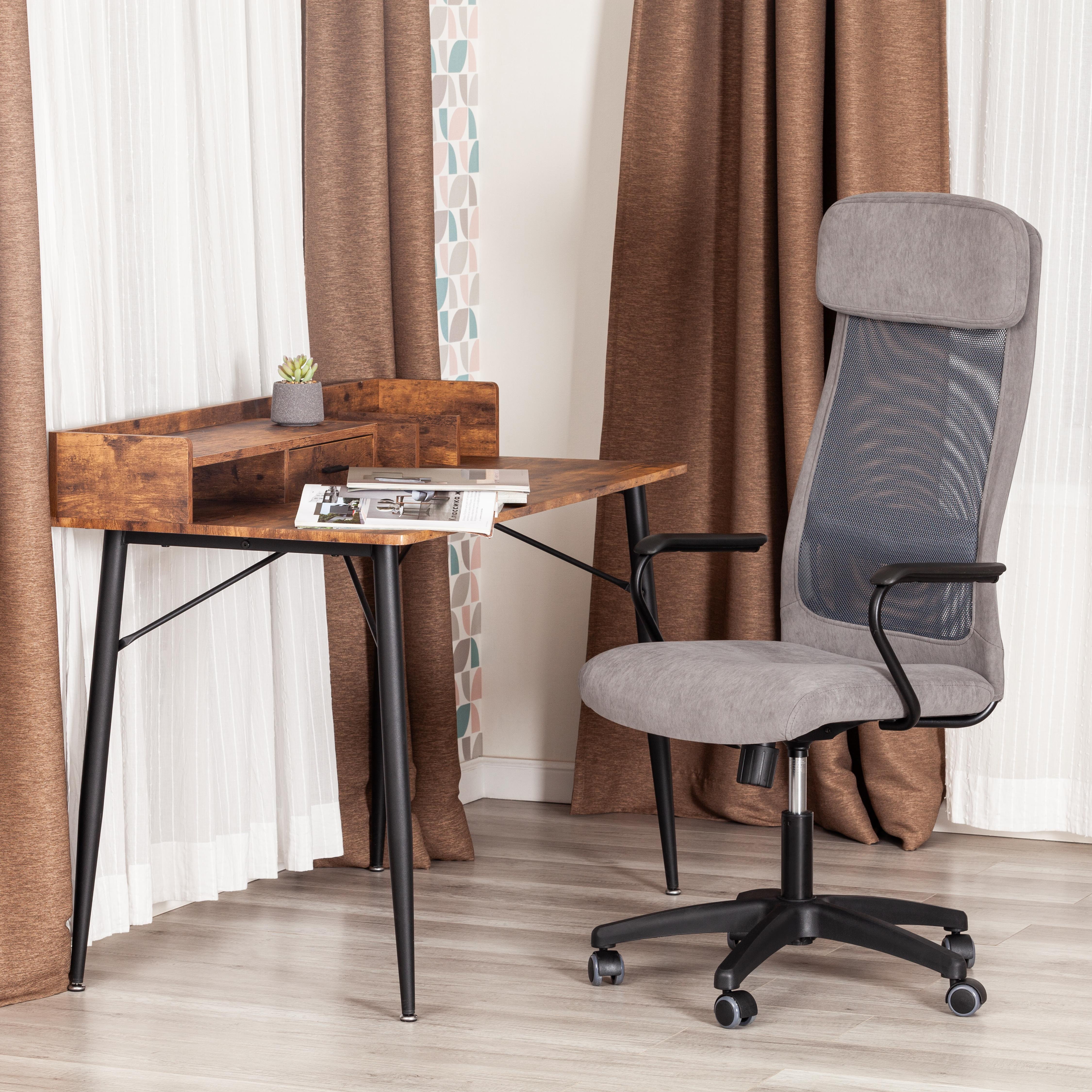 Кресло компьютерное TetChair PROFIT МП, флок/ткань, серый
