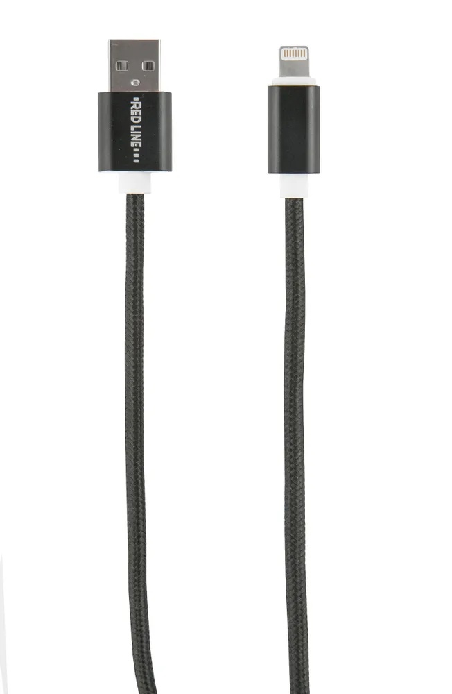 Дата-кабель Red Line USB – 8 – pin для Apple нейлоновая оплетка, черный УТ000013405