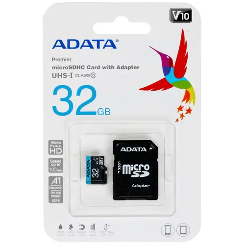 Карта памяти ADATA Micro SDHC 32Гб (AUSDH32GUICL10A1-RA1)