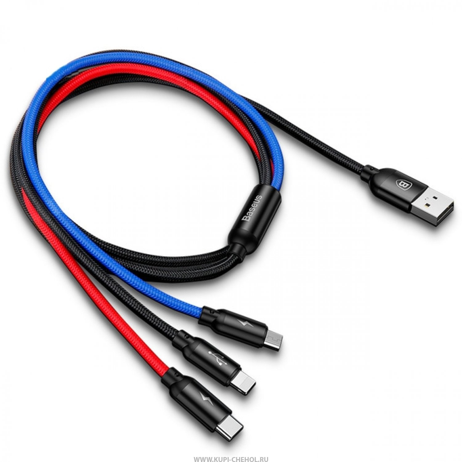Кабель Baseus Multi USB-iP+Micro+Type-C Three Primary Colors Black 1.2m 3.5A