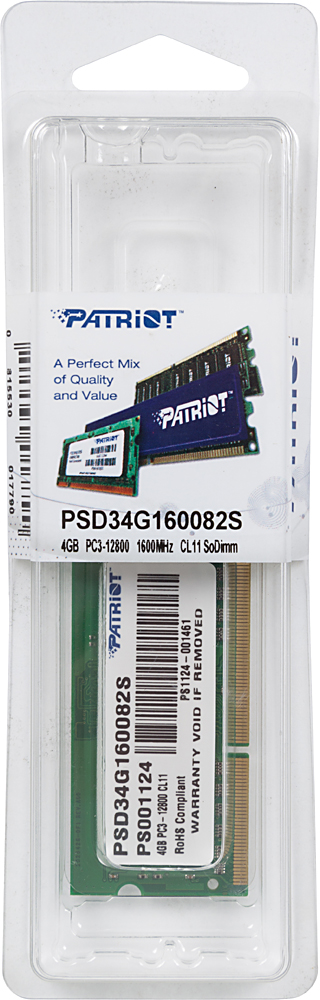 Оперативная память Patriot 4Gb DDR-III 1600MHz SO-DIMM (PSD34G16002S)