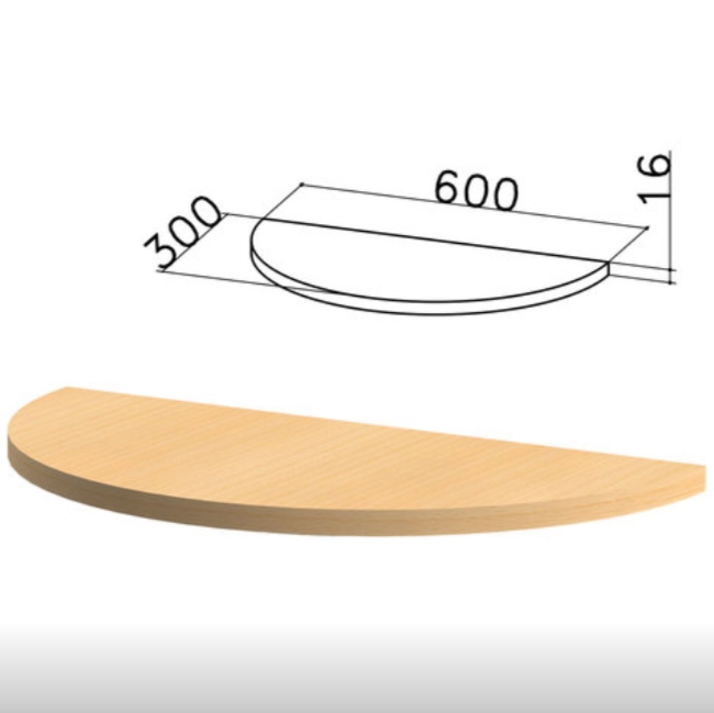Стол приставной полукруг Канц 600х300х750 мм БЕЗ ОПОРЫ цвет бук невский ПК35.10
