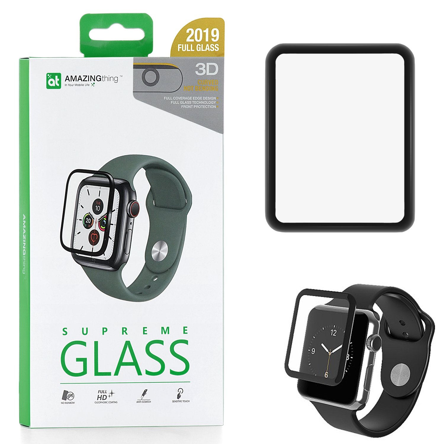 Защитное стекло для Apple Watch 44mm Amazingthing SupremeGlass Hot Bending 3D Black 0.3mm