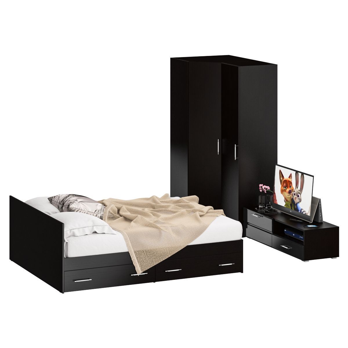 Мебель для спальни СВК Стандарт № 4 1600Я венге/чёрный глянец