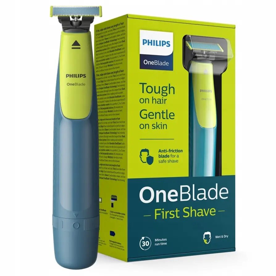 Триммер Philips OneBlade First Shave QP2515/16 зеленый, синий