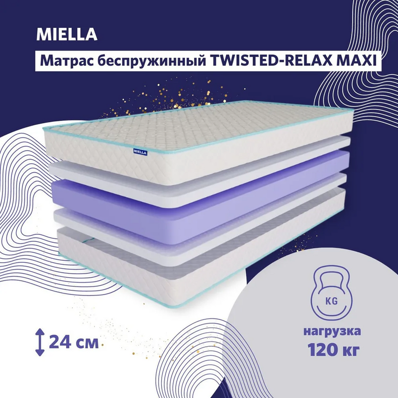 Матрас для кровати 120х200 MIELLA Twisted-Relax Maxi анатомический, беспружинный