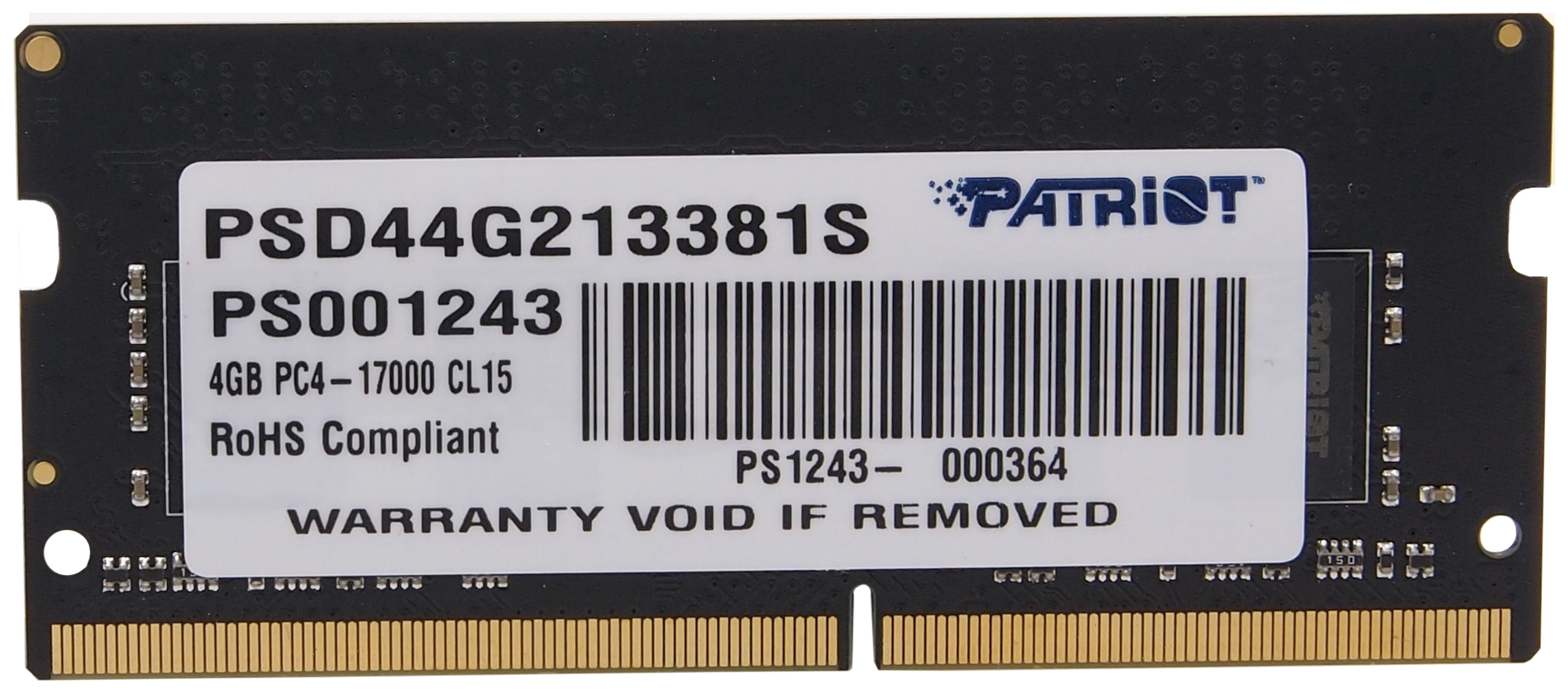 Оперативная память Patriot 4Gb DDR4 2133MHz SO-DIMM (PSD44G213381S)