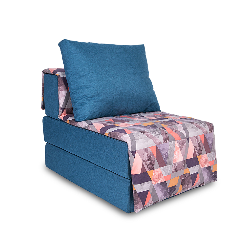 Кресло диван кровать FREEFORM ХАРВИ с накидкой рогожка синяя. Синий Сноу Манго