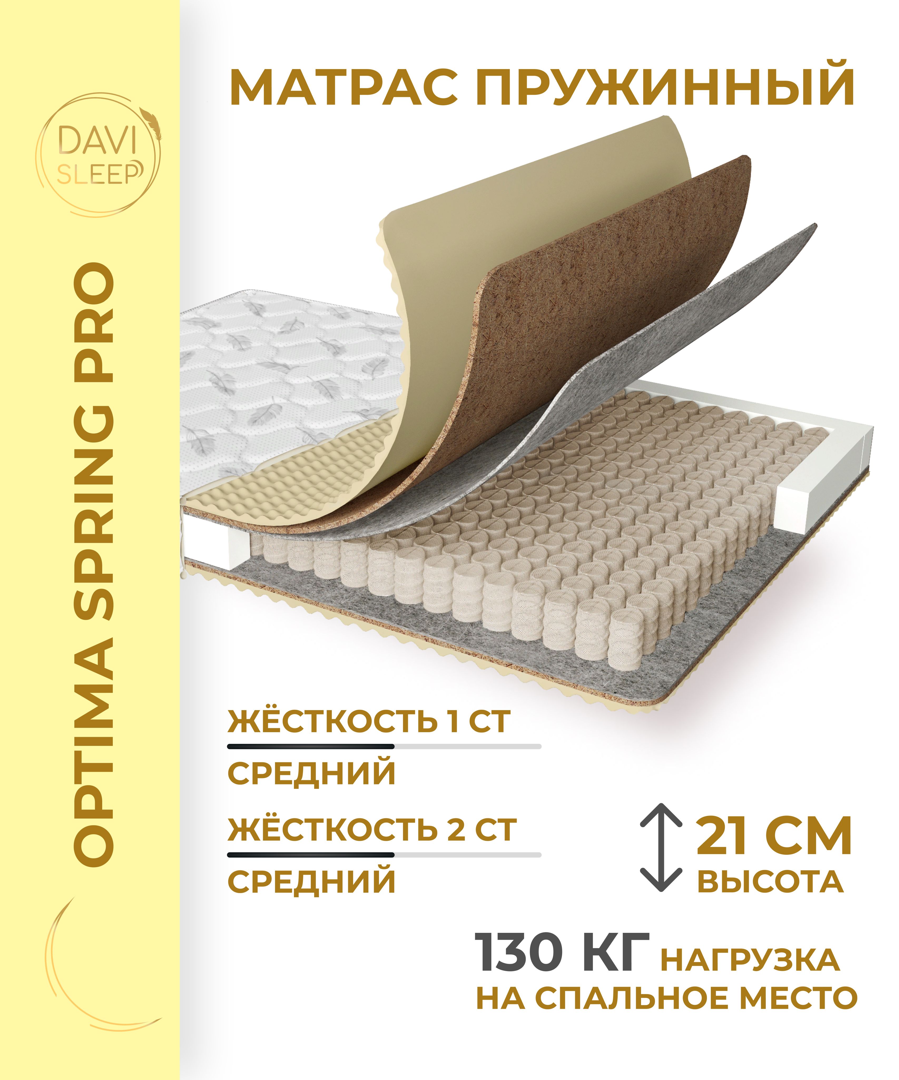 Матрас пружинный DAVI SLEEP Optima SpringPro 160х190 анатомический