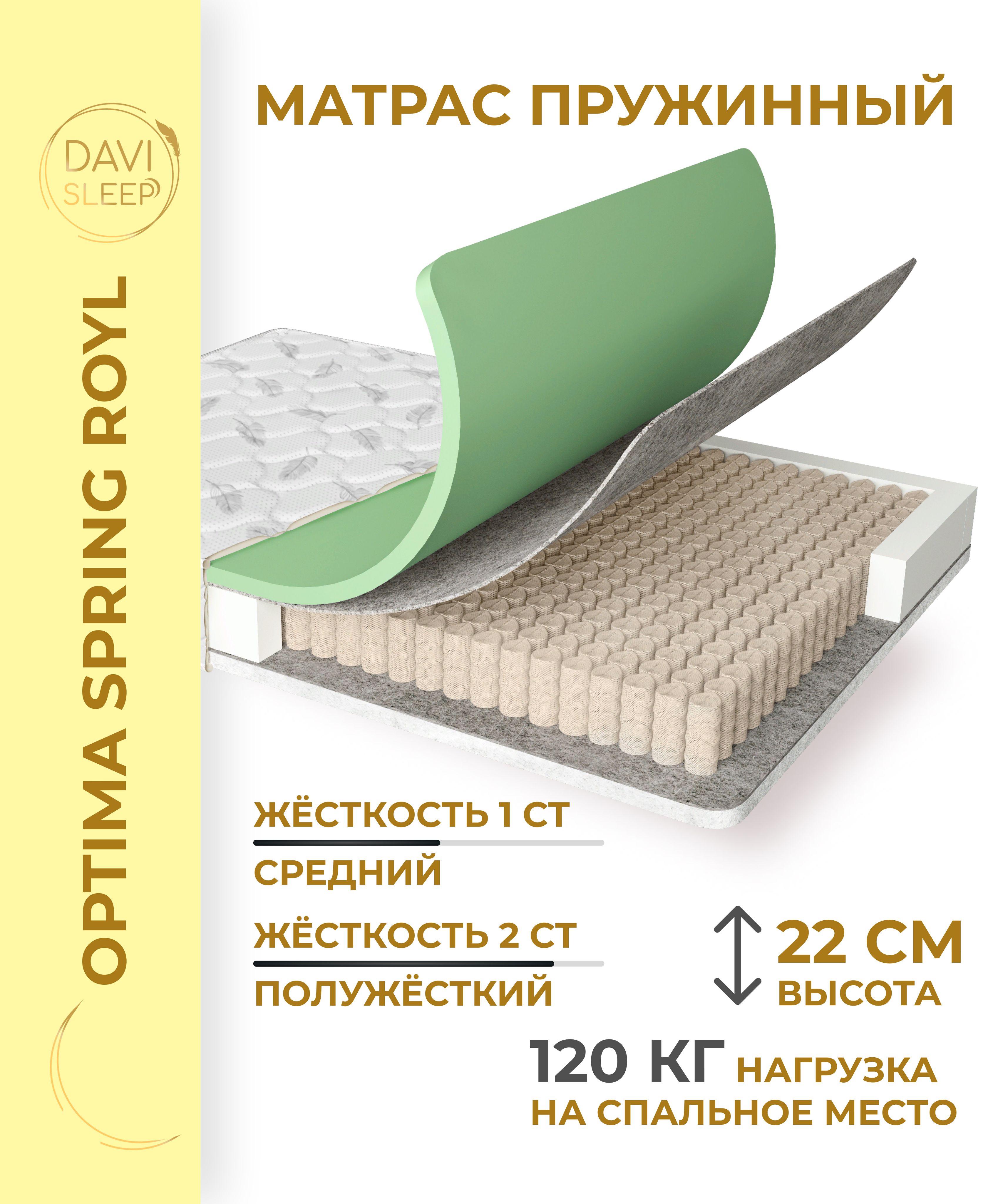 Матрас пружинный DAVI SLEEP Optima SpringRoyl 170х190 анатомический