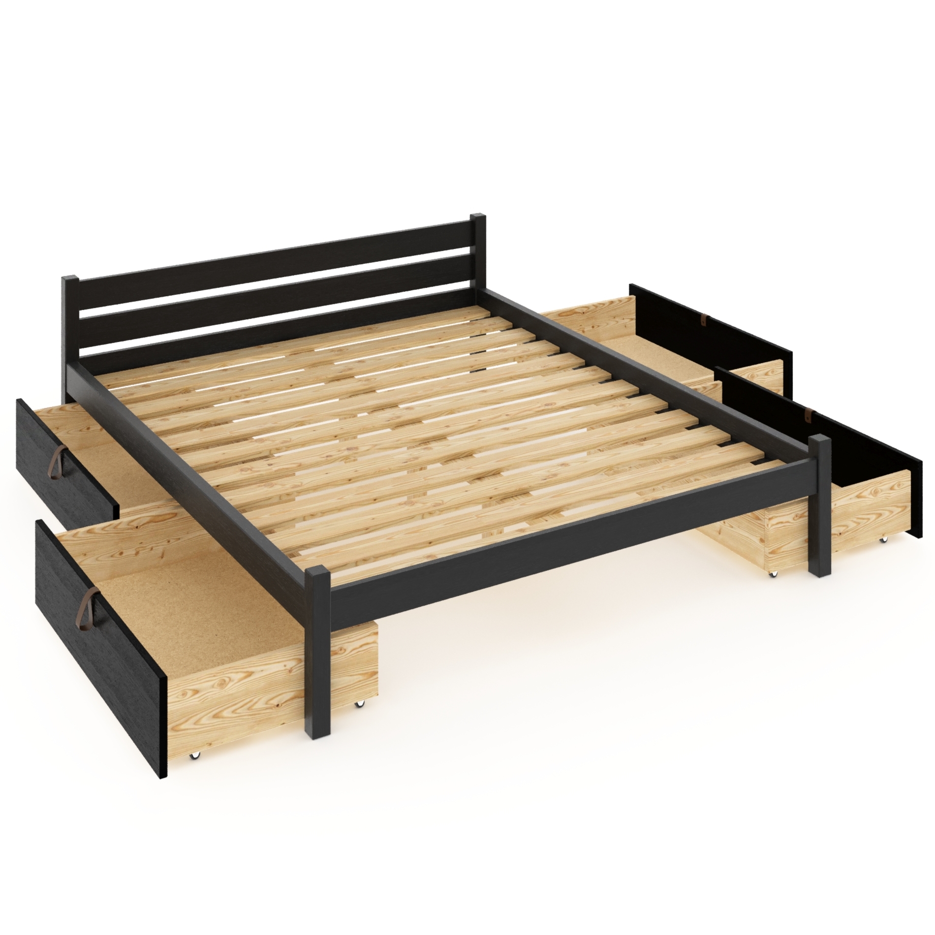 Кровать Solarius Классика с реечным основанием 200х150 с 4 выкатными ящиками, черный оникс