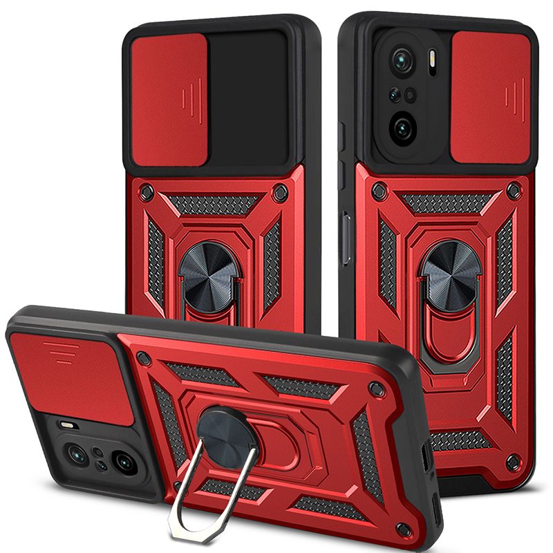 Чехол с кольцом Bumper Case для Xiaomi Poco F3 (красный)