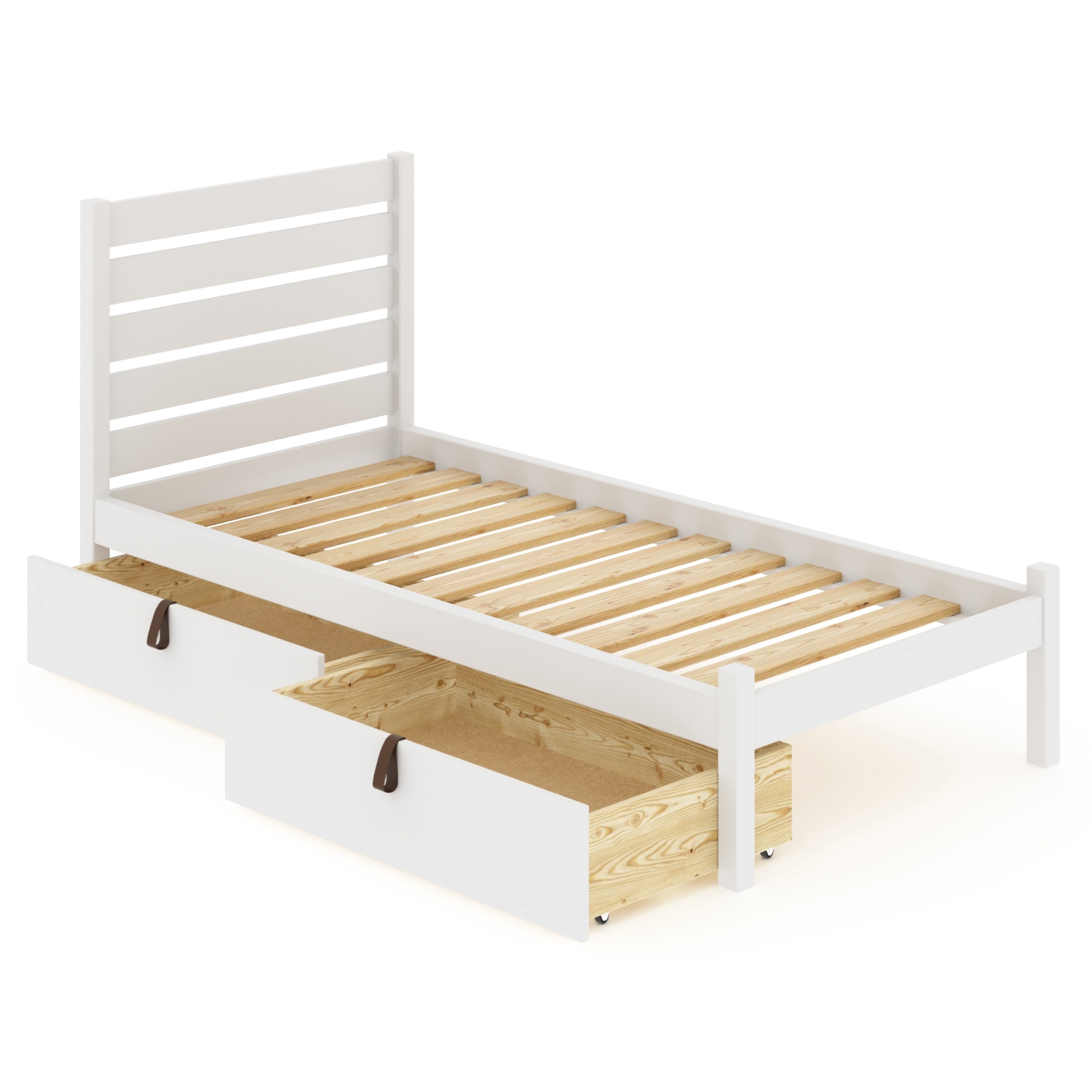 Кровать Solarius Классика реечное основание высокая спинка 90х200, 2 ящика, цвет белый