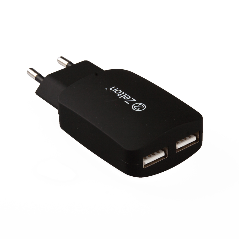 Сетевое зарядное устройство Zetton 2 USB, 2,1 A, (ZTTC2A2U) black