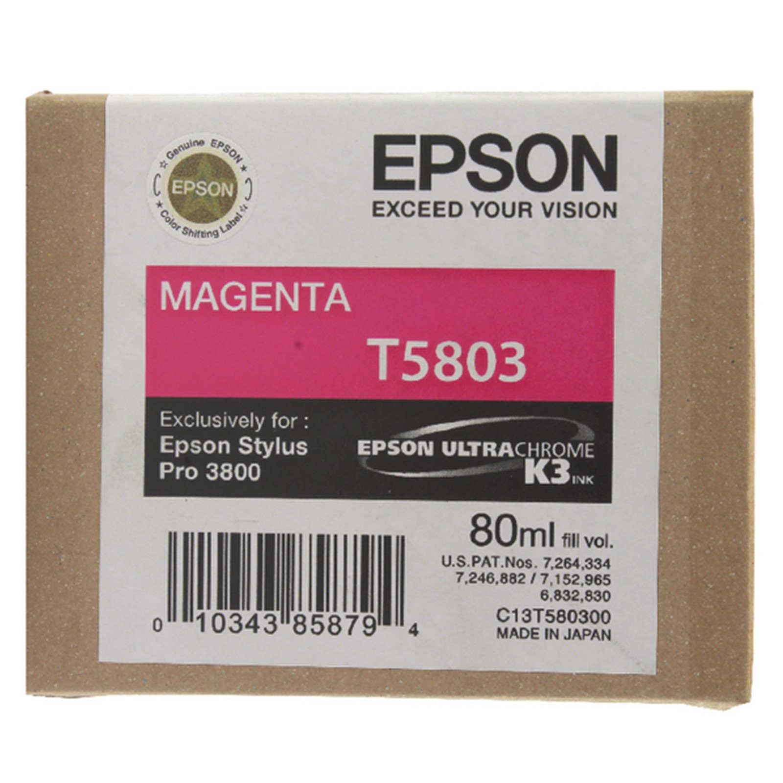 Картридж для струйного принтера Epson T5803 (C13T580300) пурпурный, оригинал