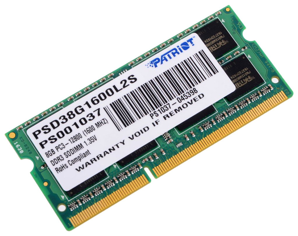 Оперативная память Patriot Low Voltage 8Gb DDR-III 1600MHz SO-DIMM (PSD38G1600L2S)