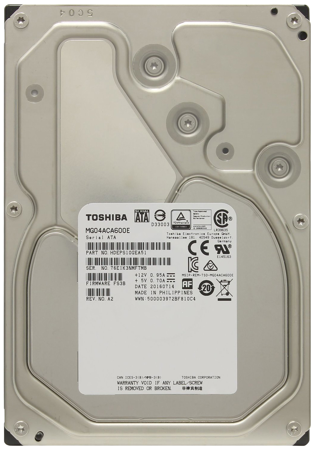 Жесткий диск Toshiba Enterprise Capacity 6ТБ (MG04ACA600E)