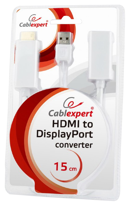 Адаптер HDMI на DisplayPort конвертер Cablexpert DSC-HDMI-DPW  плюс  usb питание, белый